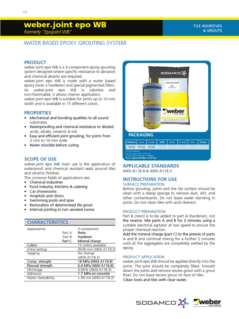 Weber - Joint Epo WB | PDF | Epoxy | Tile