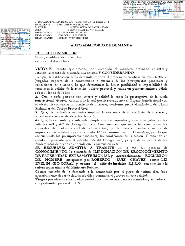 Auto Admisorio | PDF | Demanda judicial | Procedimiento legal