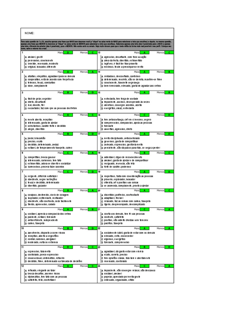 Teste DISC para Candidato Preencher | PDF