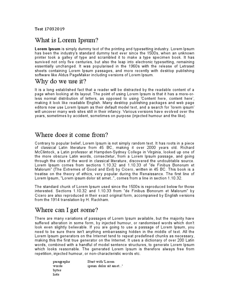 What Is Lorem Ipsum?: Test 17032019 | PDF | Text