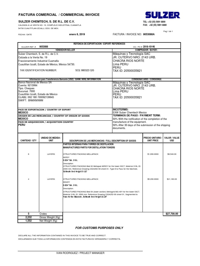 Commercial Invoice Structured Packing Parts | PDF | Business Documents ...