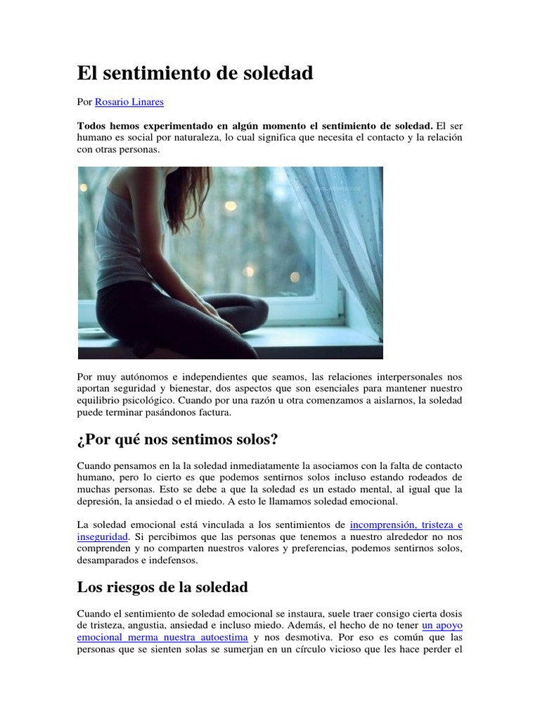 El Sentimiento de Soledad | PDF | Soledad | Depresión (estado de ánimo)