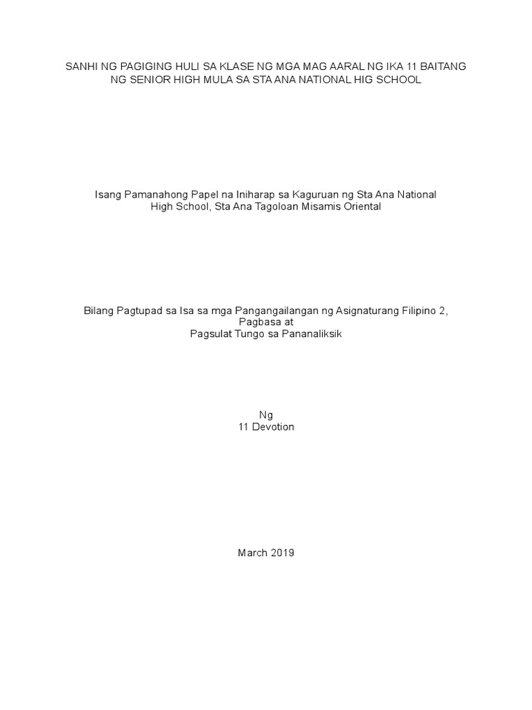 Sanhi NG Pagiging Huli Sa Klase NG Ika-11 Baitang - Doc..bak | PDF