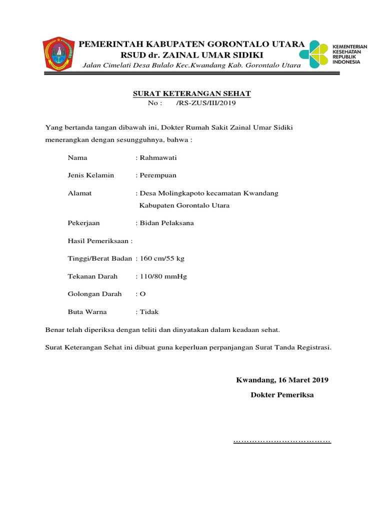 Surat Keterangan Kesehatan | PDF