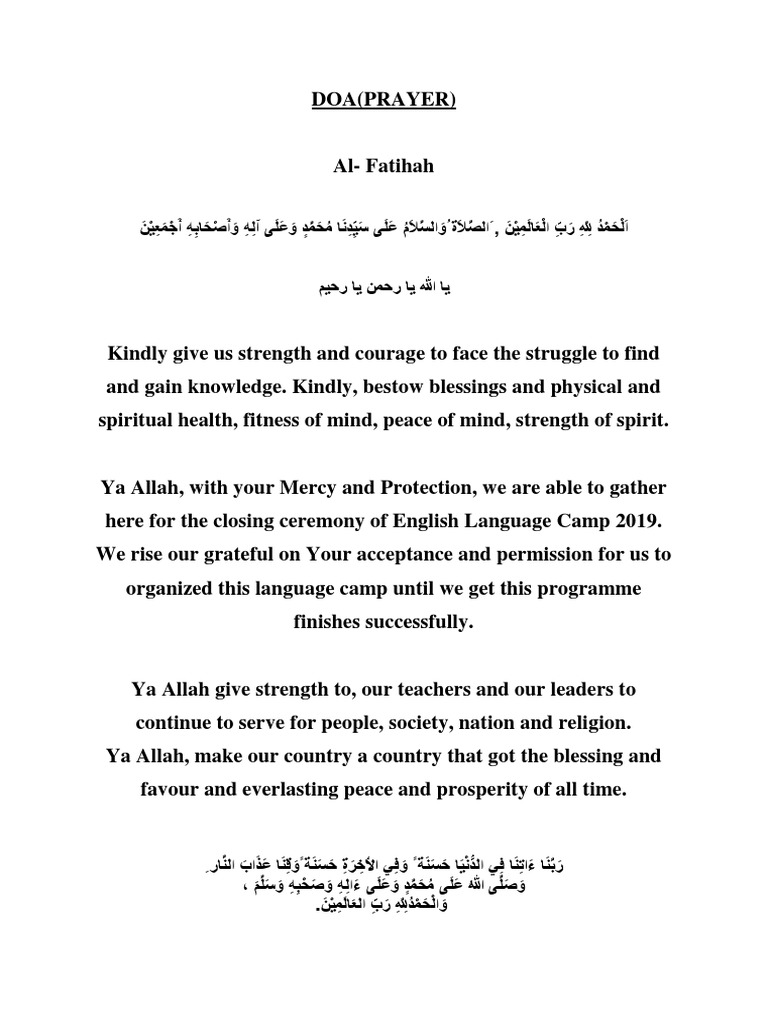 Doa Recital Closing Ceremony Language Camp 2019. | Download Free PDF ...