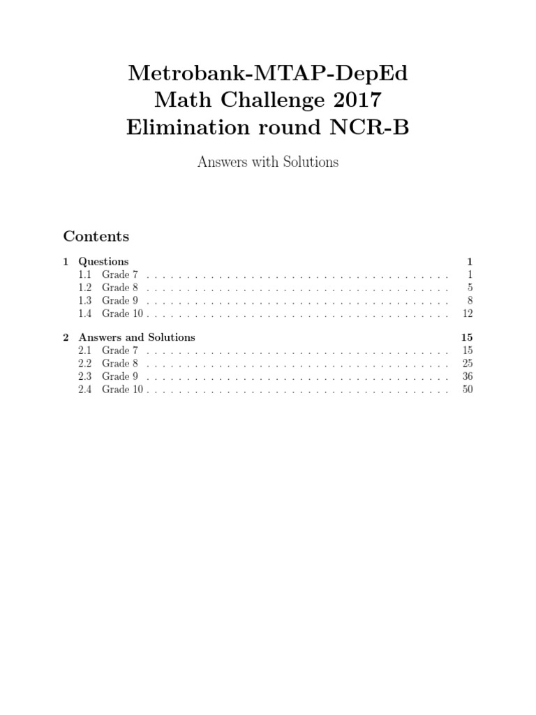 Metrobank-Mtap-Deped Math Challenge 2017 Elimination Round NCR-B | PDF