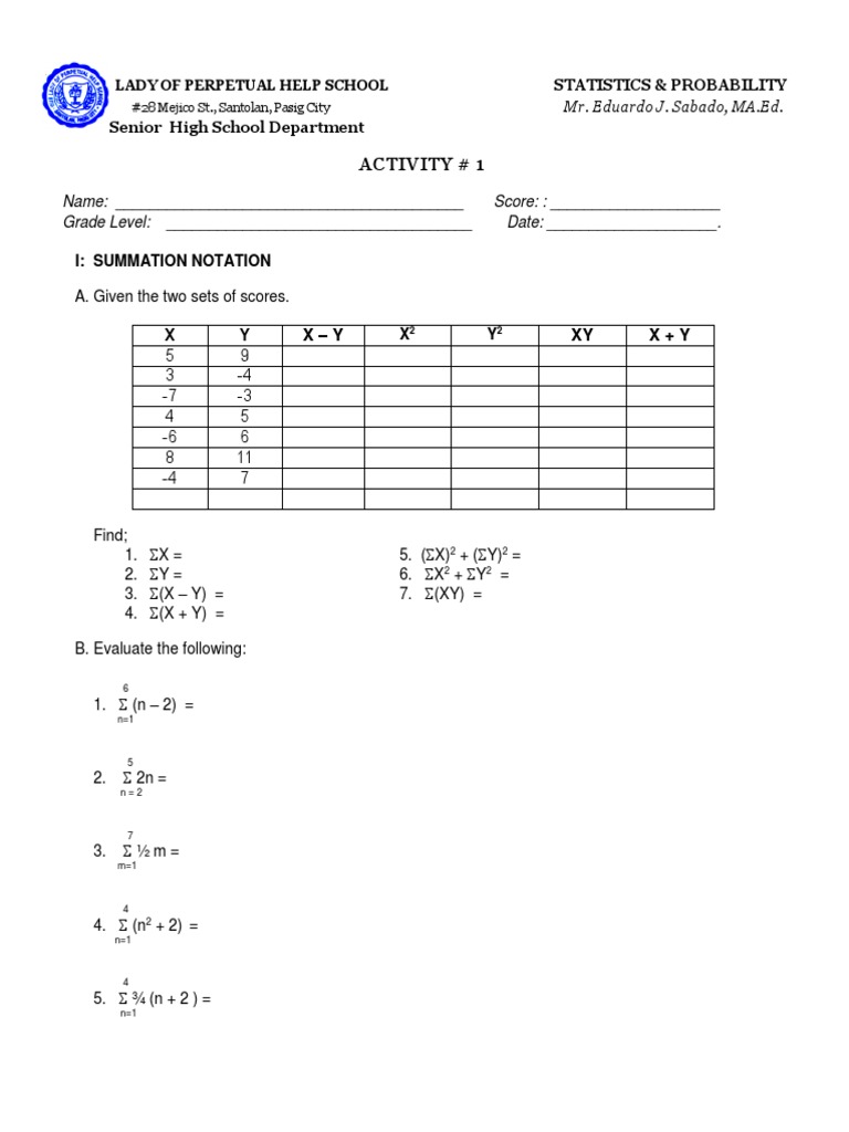 Activity 1 Summation Frequency Distribution | PDF | Statistics ...