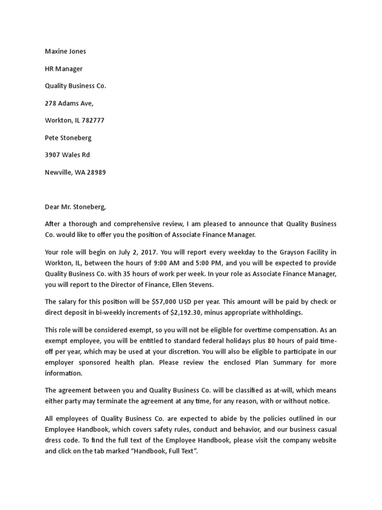 Associate Finance Manager Appointment Letter | PDF