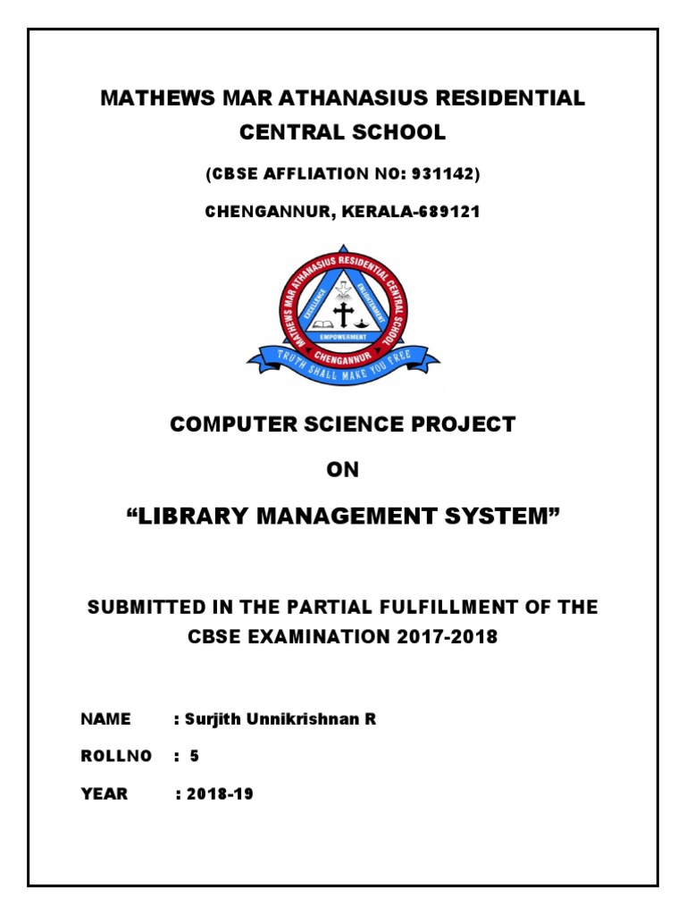 Mathews Mar Athanasius Residential Central School: "Library Management ...