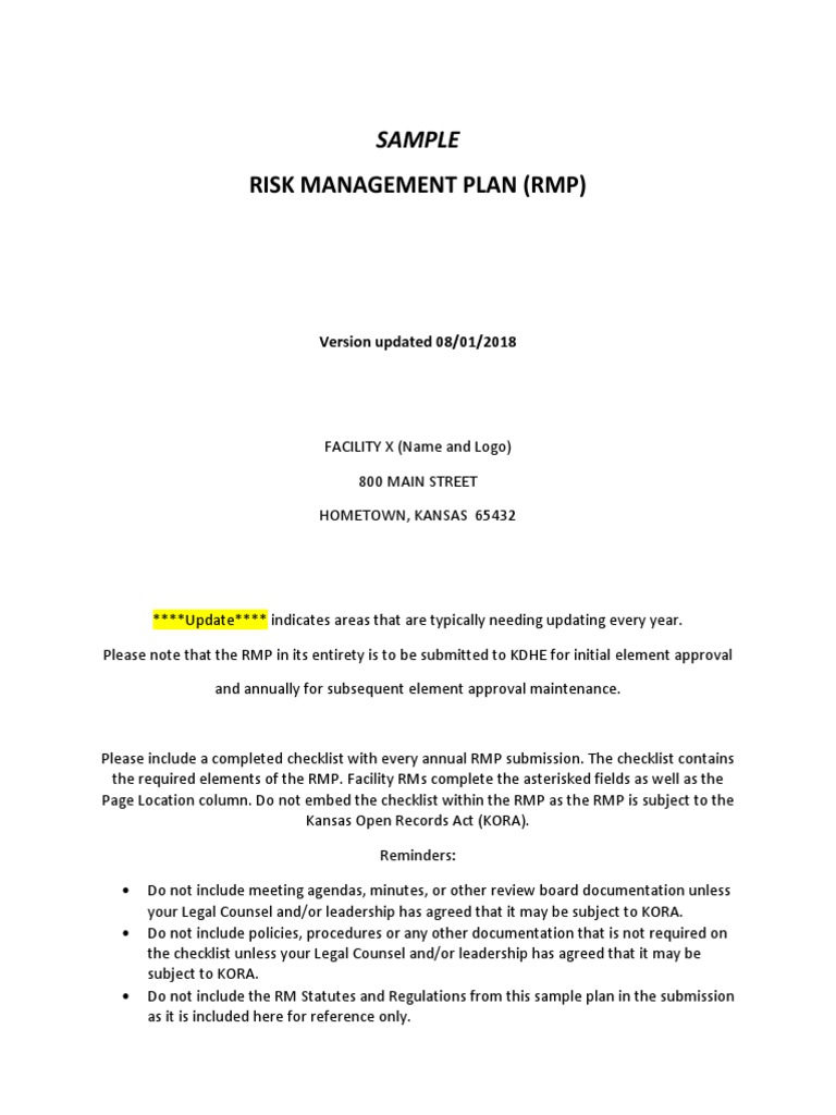 Risk Management Sample Plan | PDF | Health Professional | Risk Management