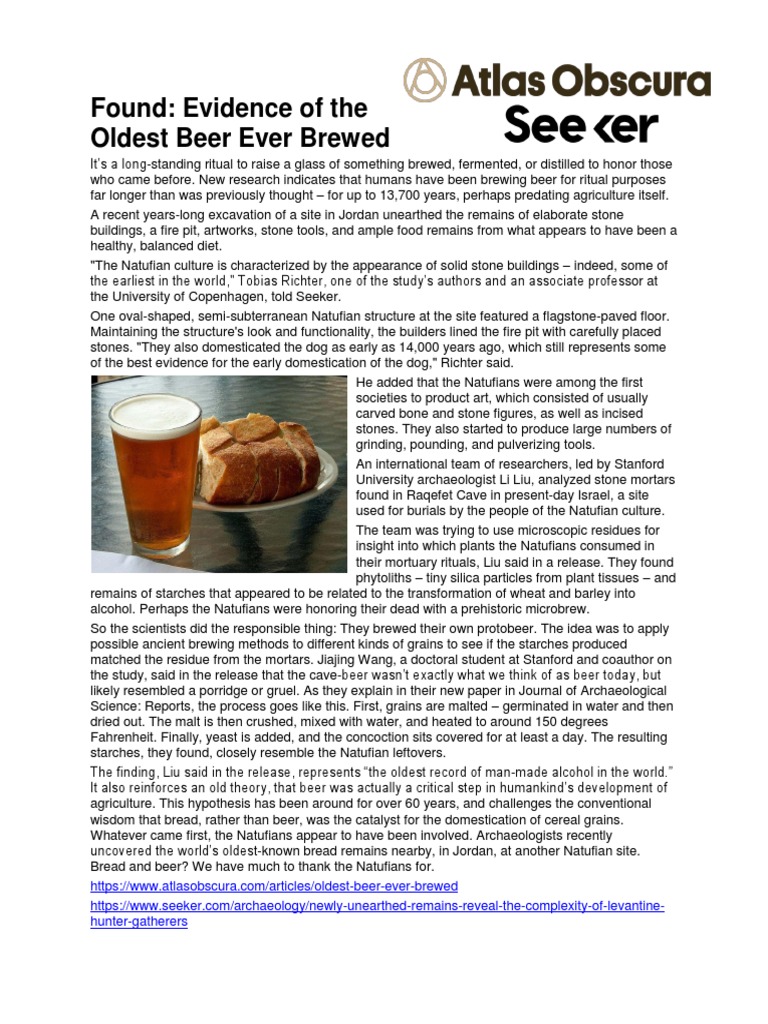 Evidence of the Oldest Beer Brewed | PDF | Malt | Beer