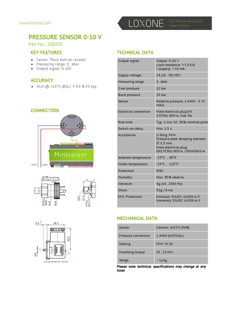 0-10V Pressure Sensor Specifications | PDF | Tools | Measuring Instrument