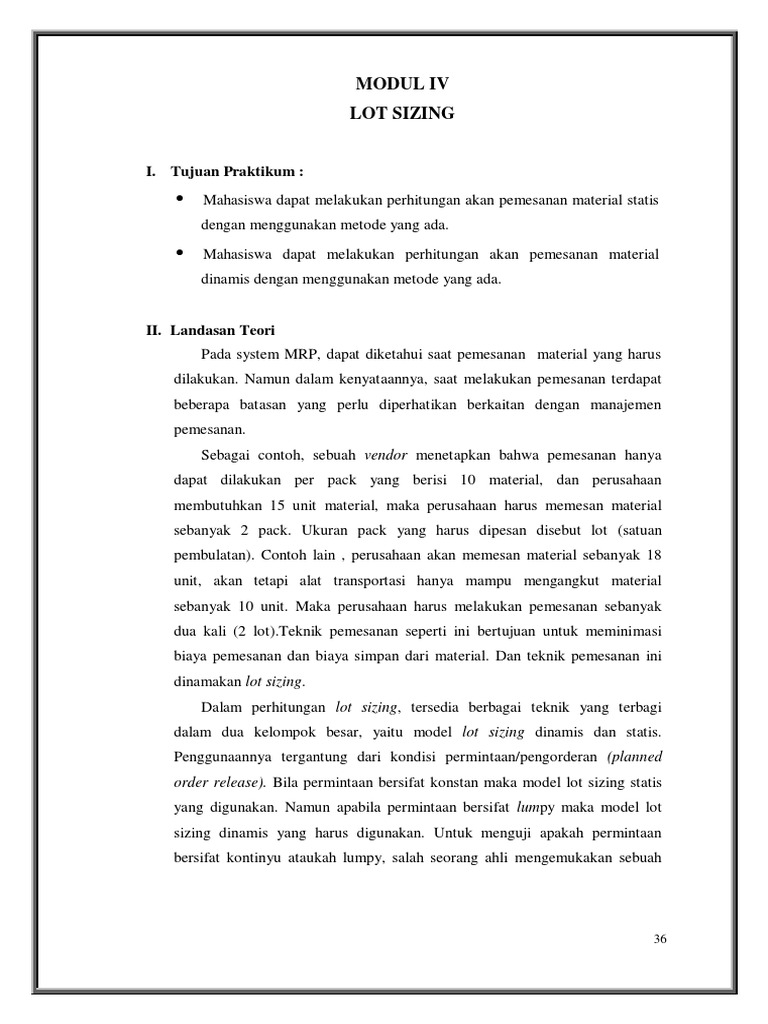 Modul IV Praktikum Ppic Lot Sizing | PDF