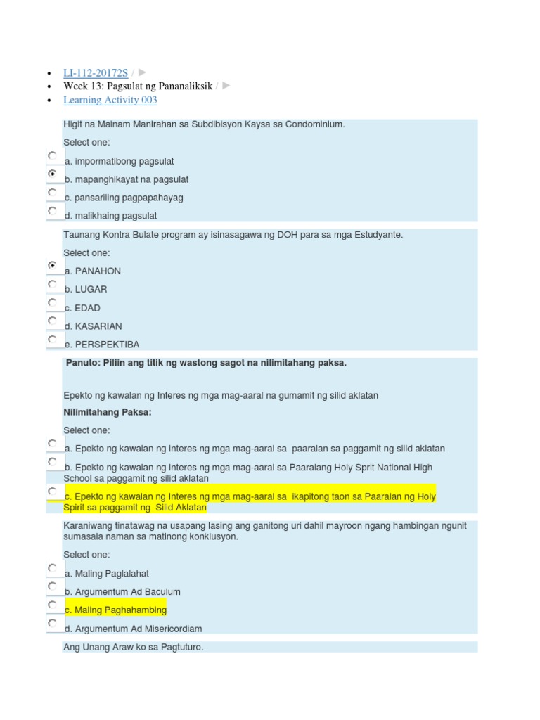 PAGBASA Learning Activity 003 | PDF