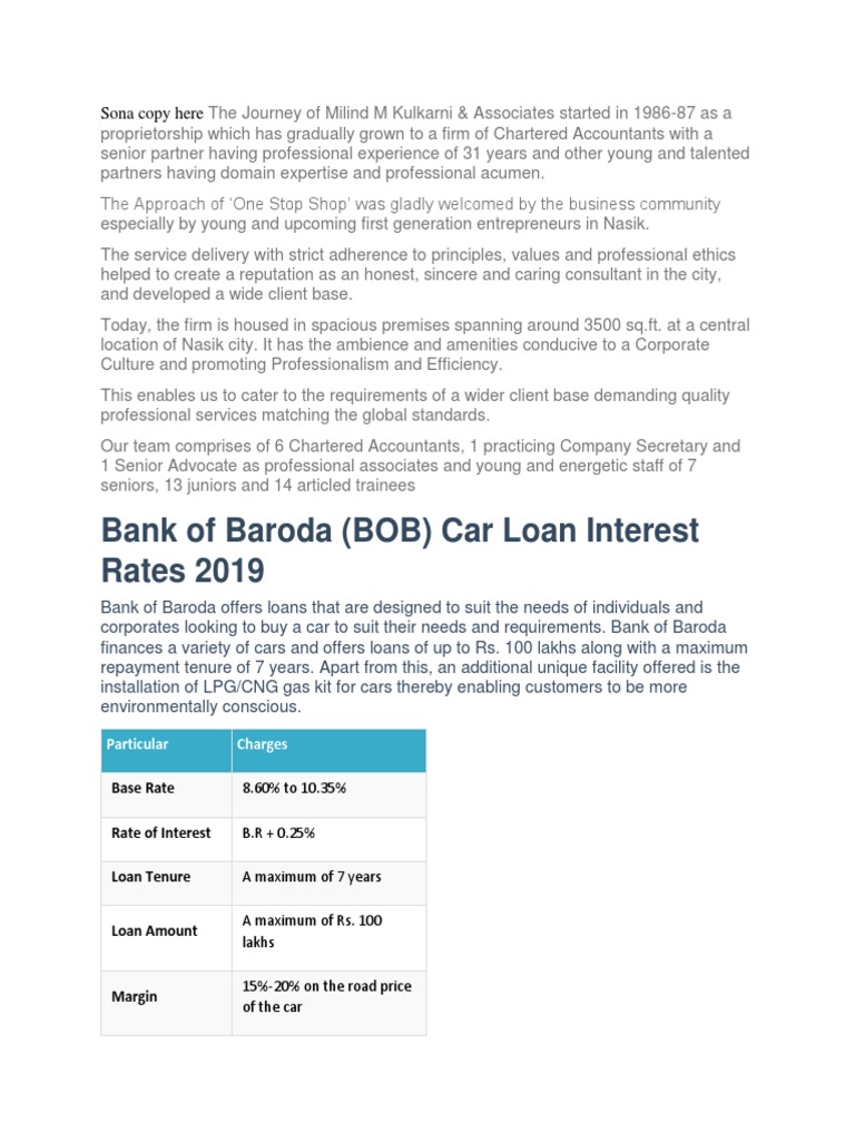 Bank of Baroda (BOB) Car Loan Interest Rates 2019: Sona Copy Here | PDF ...