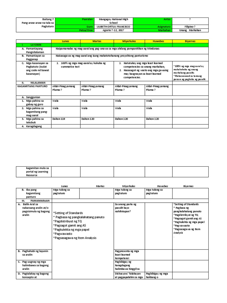 DLL FIL7 Lesson Plan Exami | PDF