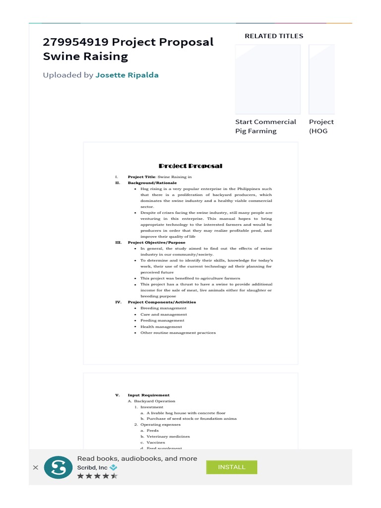 Project Proposal Swine Raising | Download Free PDF | Domestic Pig | Pig