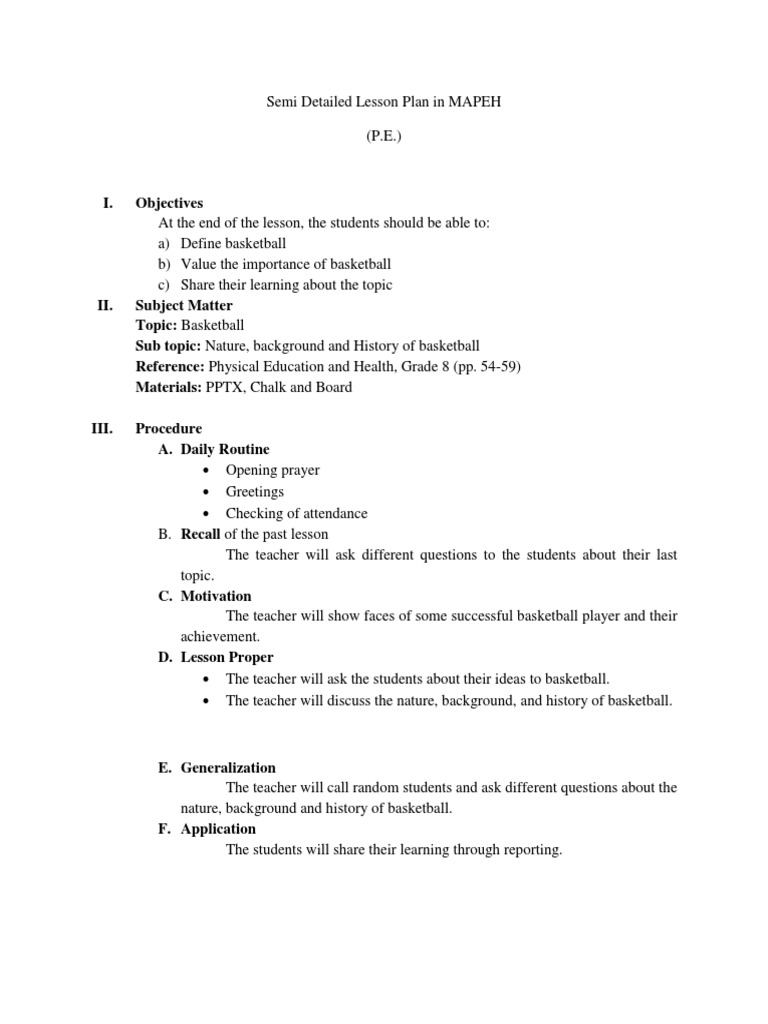 Basketball Lesson Plan for Grade 8 | PDF | Physical Education | Teachers