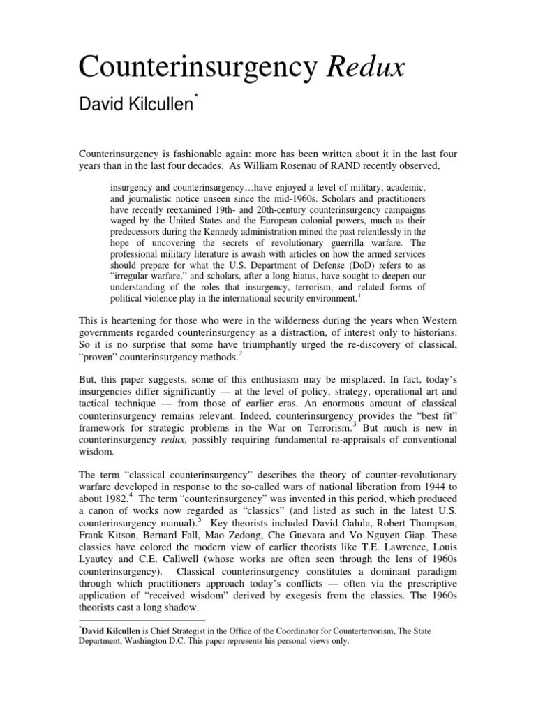 Counterinsurgency Redux David Kilcullen | PDF | Counter Insurgency ...