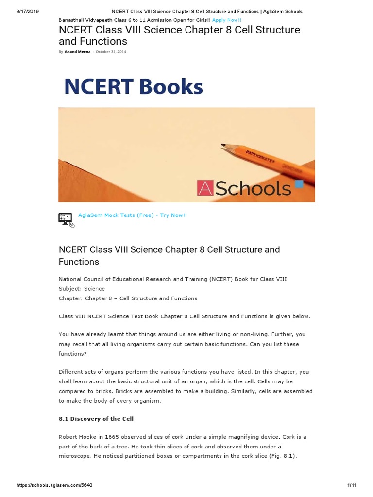 Cell Structure and Functions - Class 8 | PDF | Cell Nucleus | Cell ...