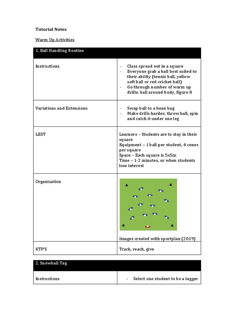 Warm Up Tut Notes | PDF | Cricket | Sports