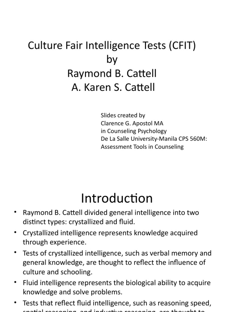 Culture Fair Intelligence Test (CFIT) Manual | Intelligence Quotient ...