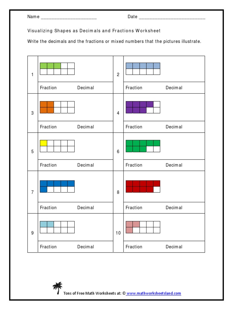 Visualizing Shapes As Decimals and Fractions Worksheet | PDF | Teaching ...