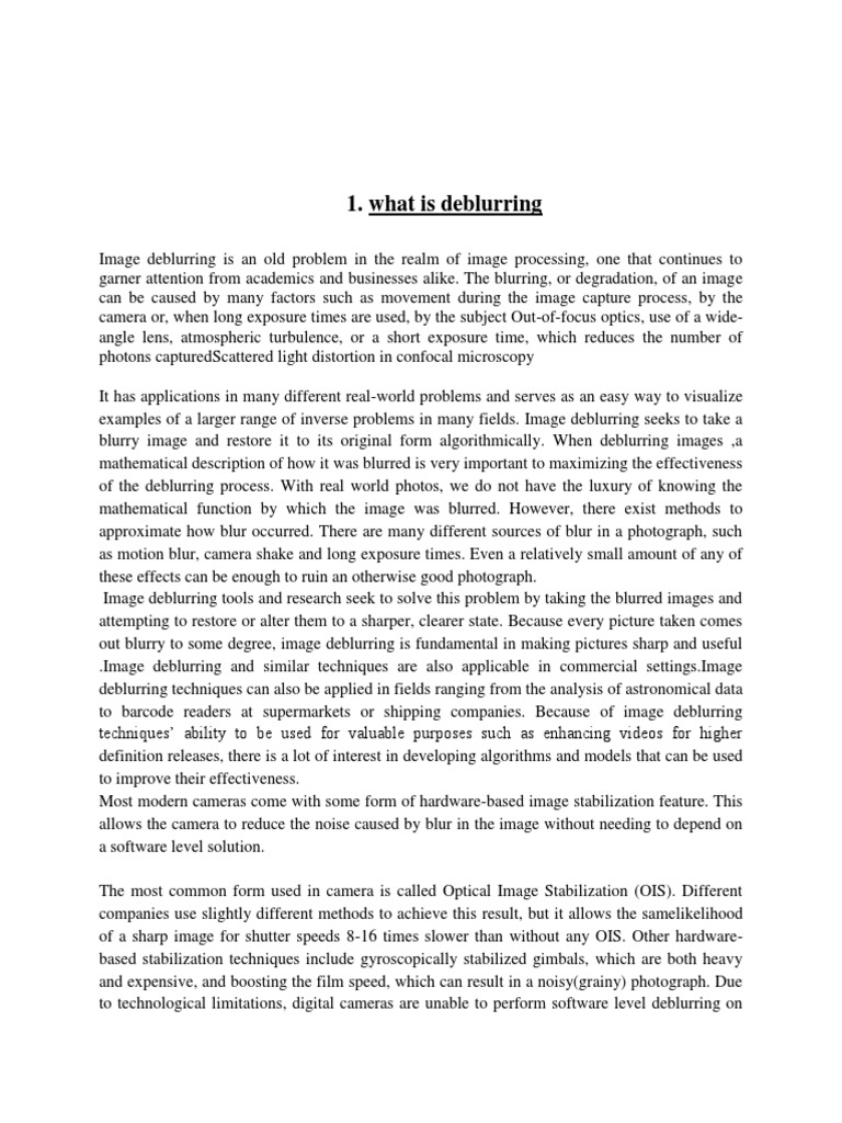 What Is Deblurring | PDF | Image Stabilization | Shutter Speed