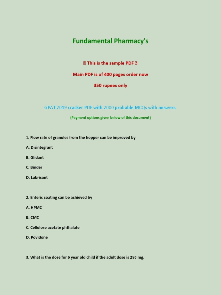 Gpat Cracker Sample PDF Fundamental Pharmacy | PDF | Pharmacy | Bacteria