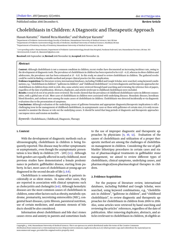 Cholelithiasis in Children, Diagnosis and Treatment | PDF | Bile ...