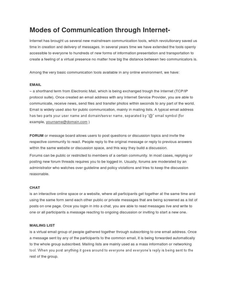 Modes of Communication | PDF | Internet Forum | Instant Messaging