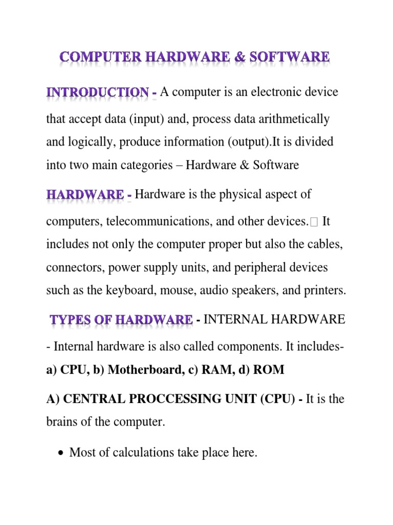 Computer Hardware And Software Pdf Computer Hardware Input Output