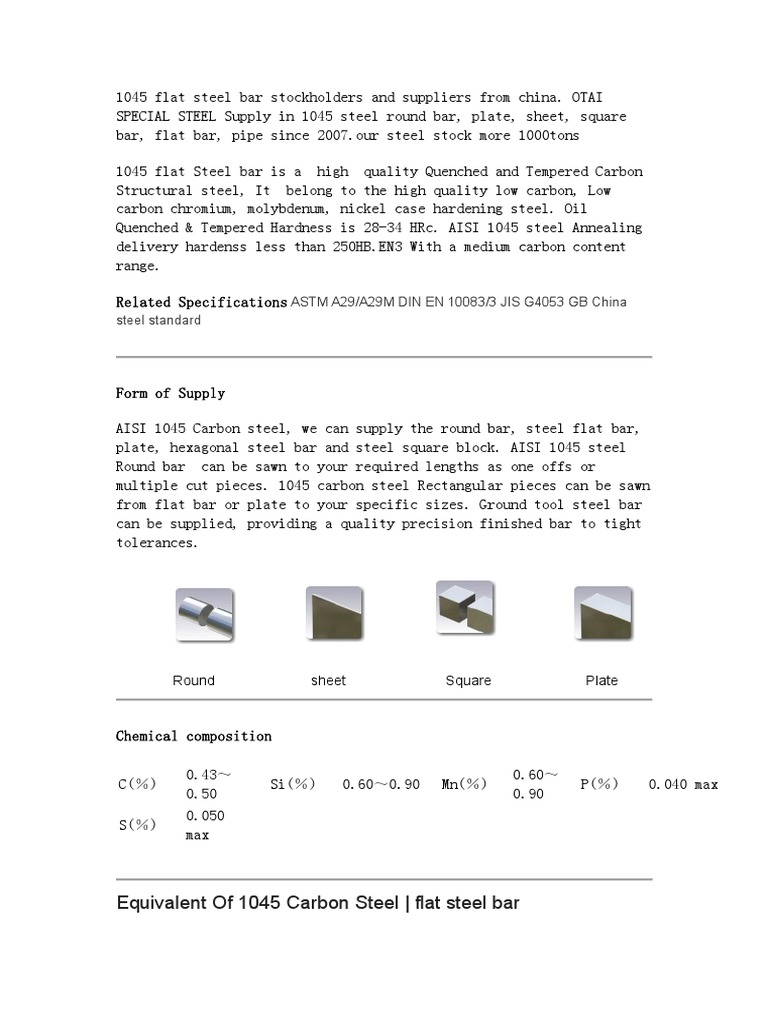 1045 Steel Flat Bar | PDF | Heat Treating | Steel
