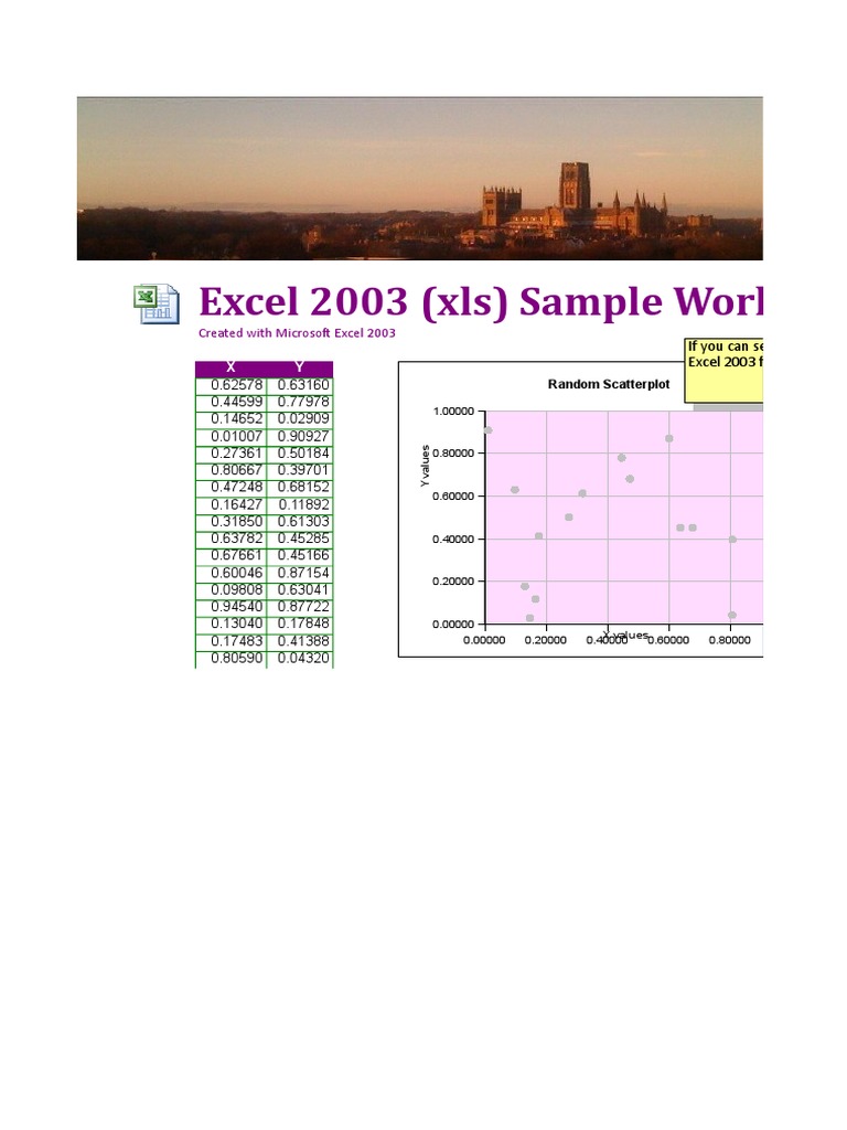 Excel 2003 (XLS) Sample Worksheet: Created With Microsoft Excel 2003 | PDF