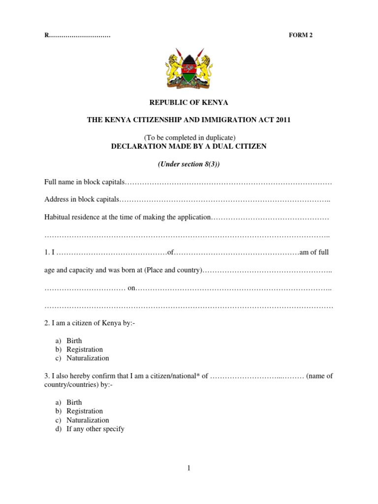 Republic of Kenya The Kenya Citizenship and Immigration Act 2011 | PDF