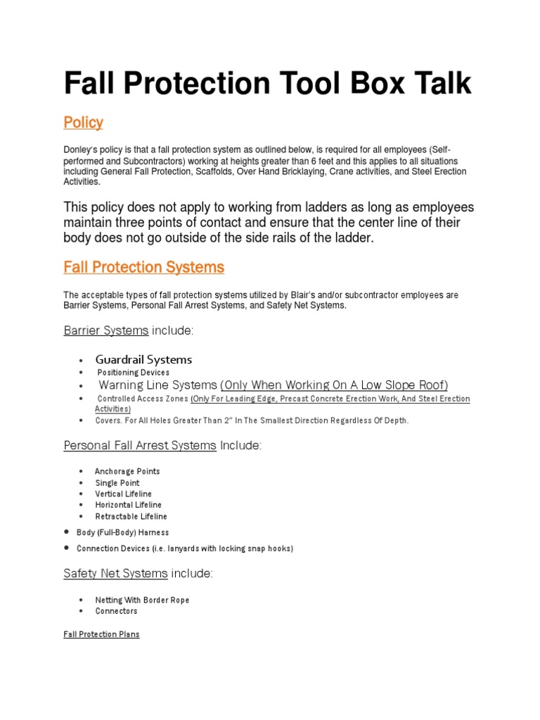 Fall Protection Tool Box Talk | PDF