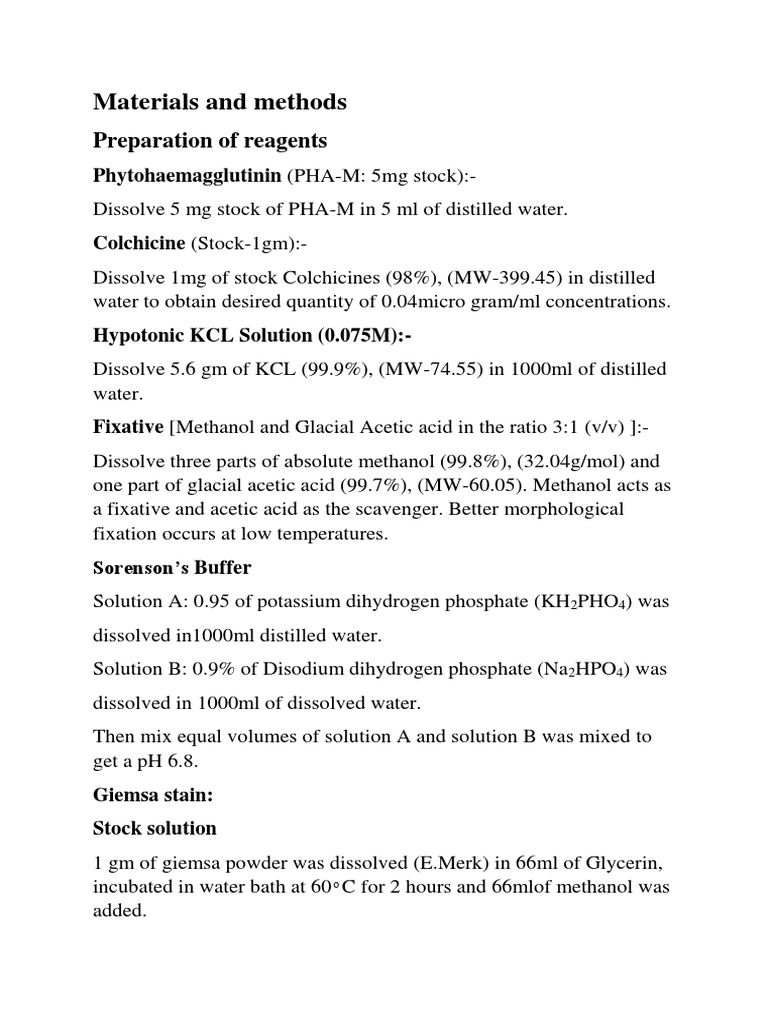 Materials and Methods: Preparation of Reagents | PDF | Fixation ...