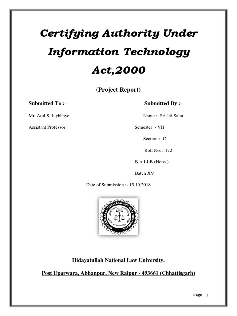 Certifying Authority Under Information Technology Act, 2000: (Project Report) | PDF | Public Key ...
