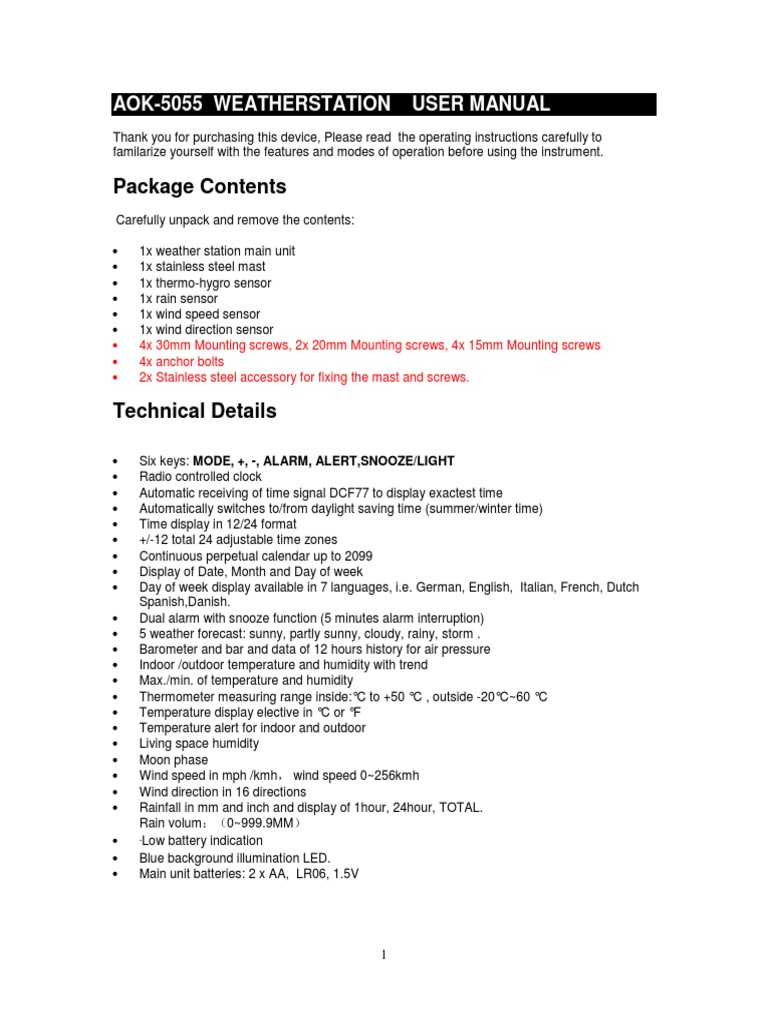 AOK-5055 Renkforce Weather Station User Manual | PDF | Radio | Clock