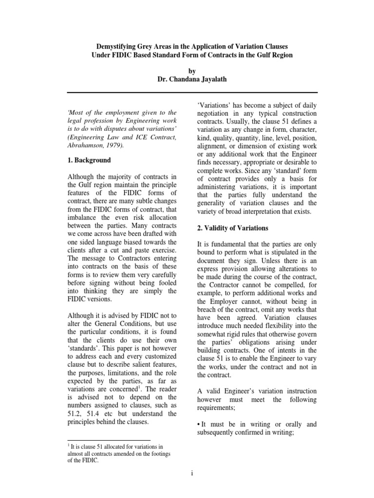 Grey Areas in FIDIC Variations | PDF | Valuation (Finance) | Employment