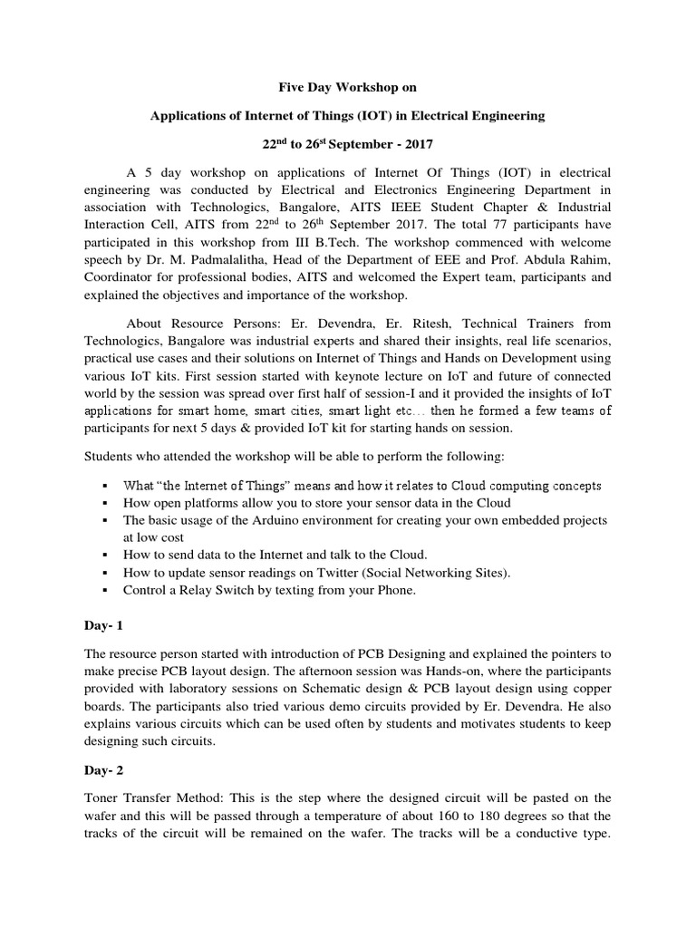 IoT Applications in Electrical Engineering Workshop | PDF | Internet Of ...