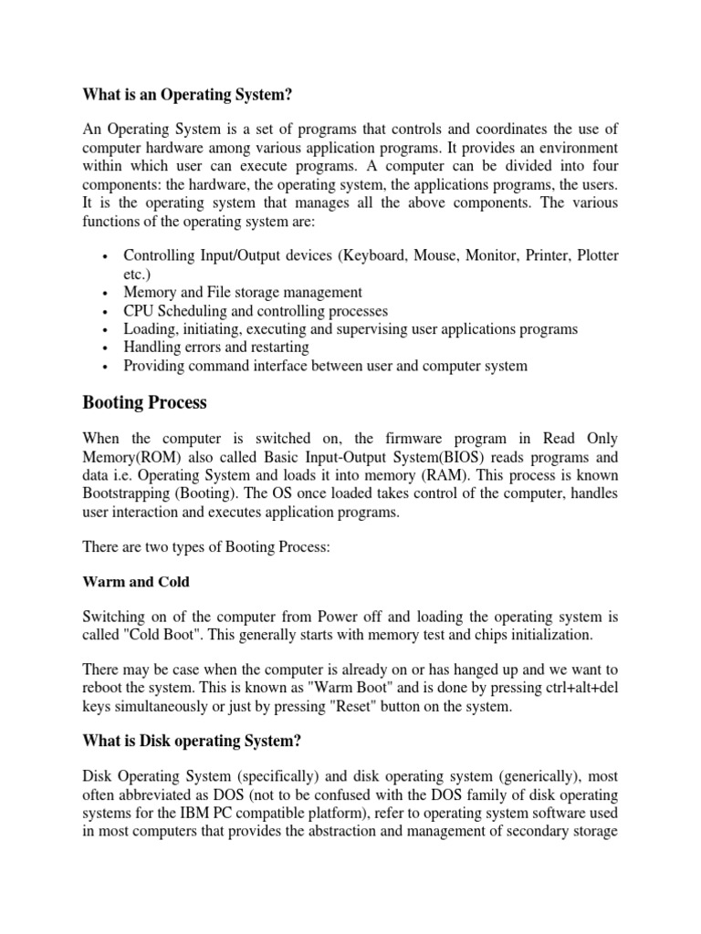 What Is An Operating System?: Booting Process | PDF | Booting ...