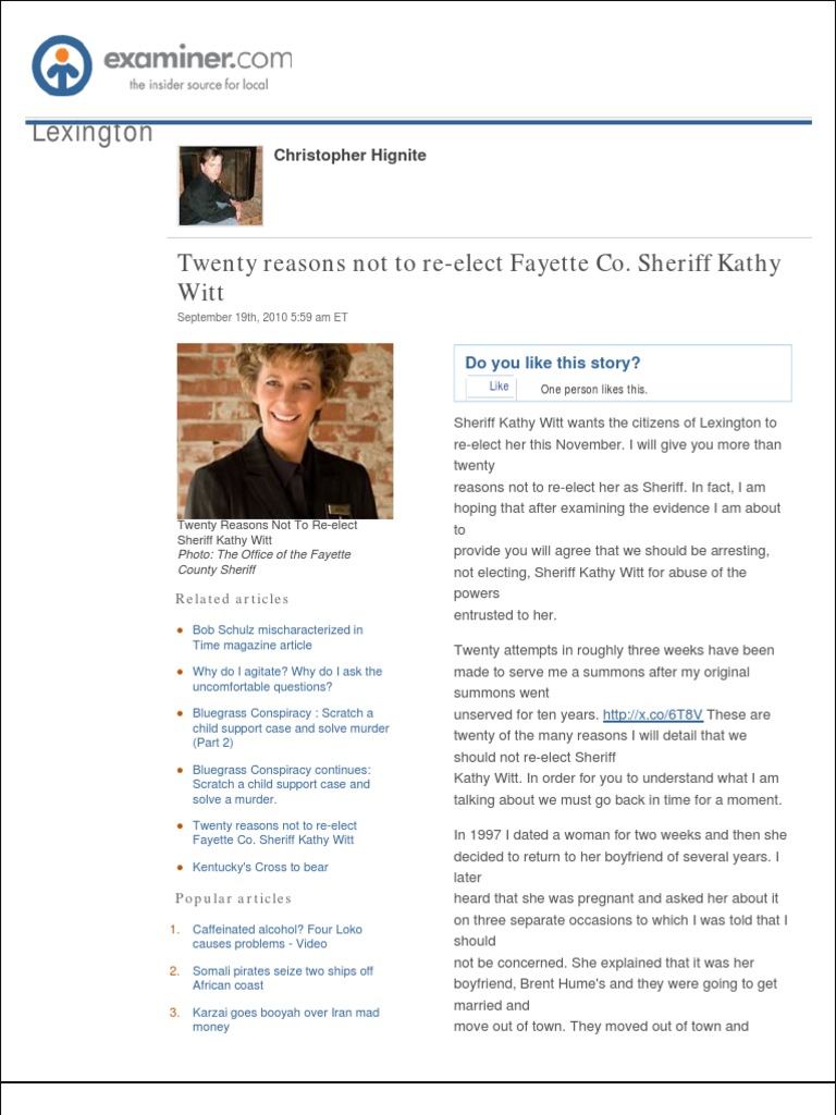 Twenty Reasons Not to Re Elect Fayette Co Sheriff Kathy Witt | Arrest ...
