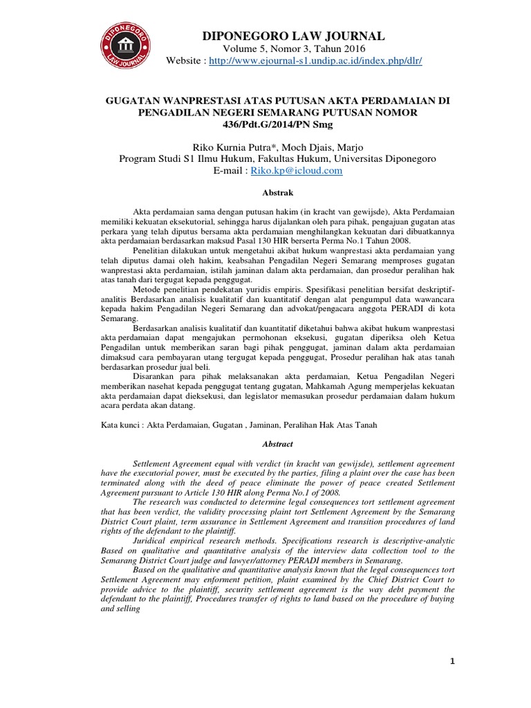 Gugatan Wanprestasi Akta Perdamaian | PDF