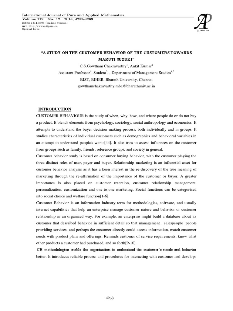 A Study on Customer Behavior Towards Maruti Suzuki | PDF | Consumer Behaviour | Sampling ...