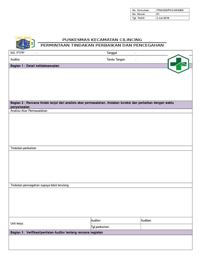 Formulir Perbaikan Dan Pencegahan Audit Internal | PDF