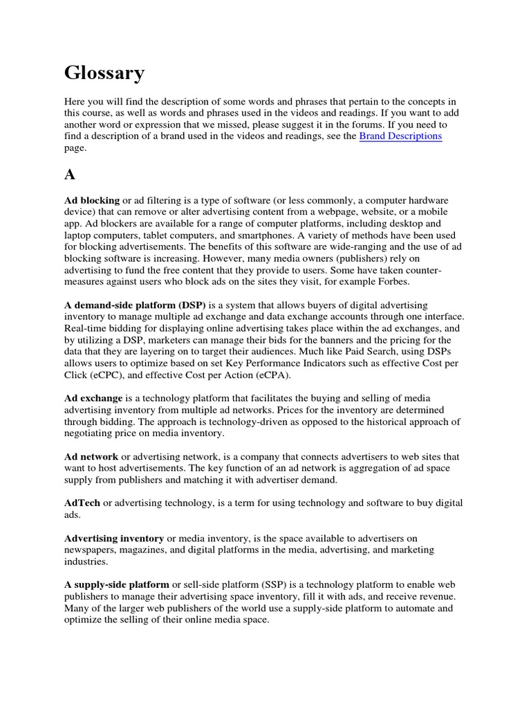 Glossary of Key Digital Marketing, Advertising and Communication Terms ...