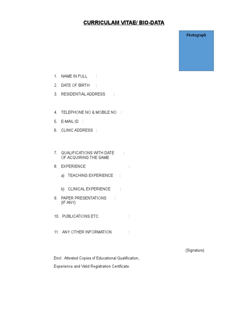 Curriculam Vitae/ Bio-Data: Photograph | PDF | Law | Wellness