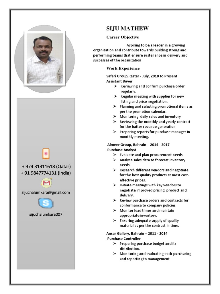 Resume - Siju Mathew | PDF | Business Process Management | Inventory