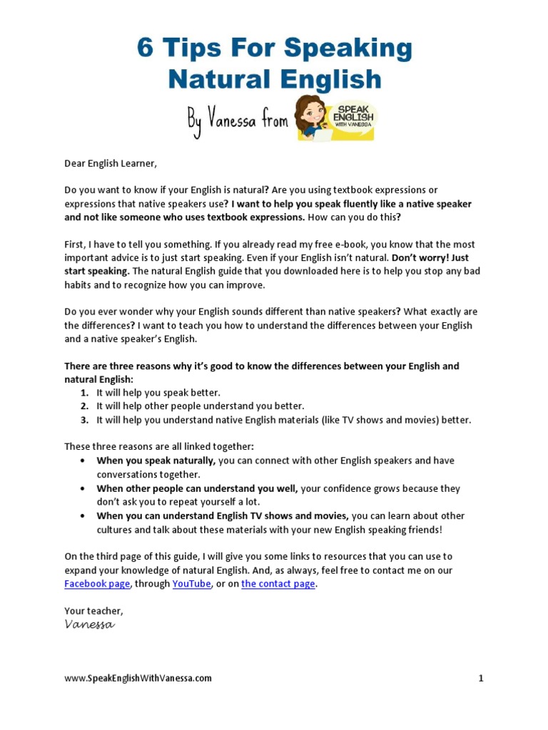 6 Tips For Speaking Natural English - Speak English With Vanessa PDF ...